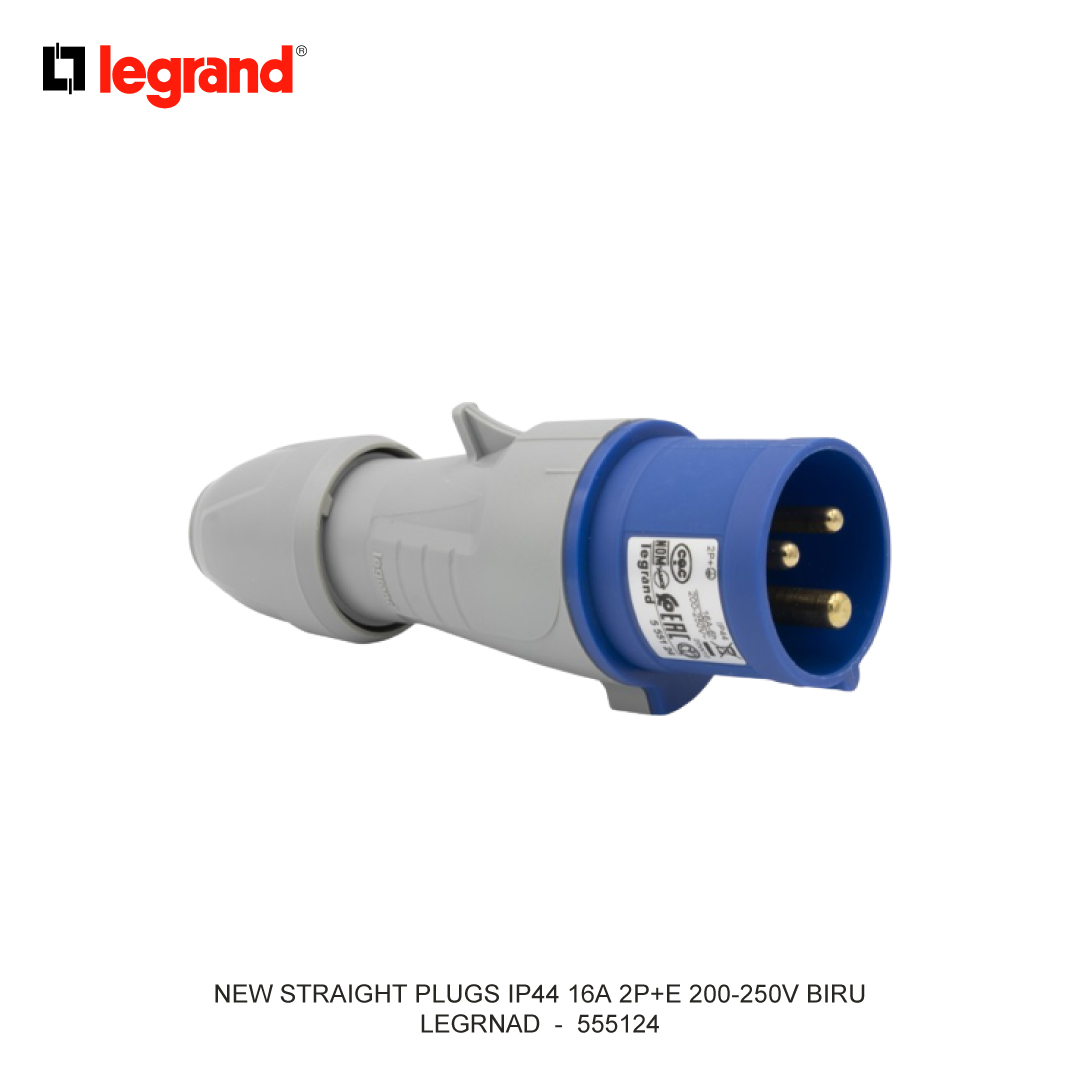 NEW STRAIGHT PLUGS IP44 16A 2P+E 200-250V BIRU | ListrikKita.com