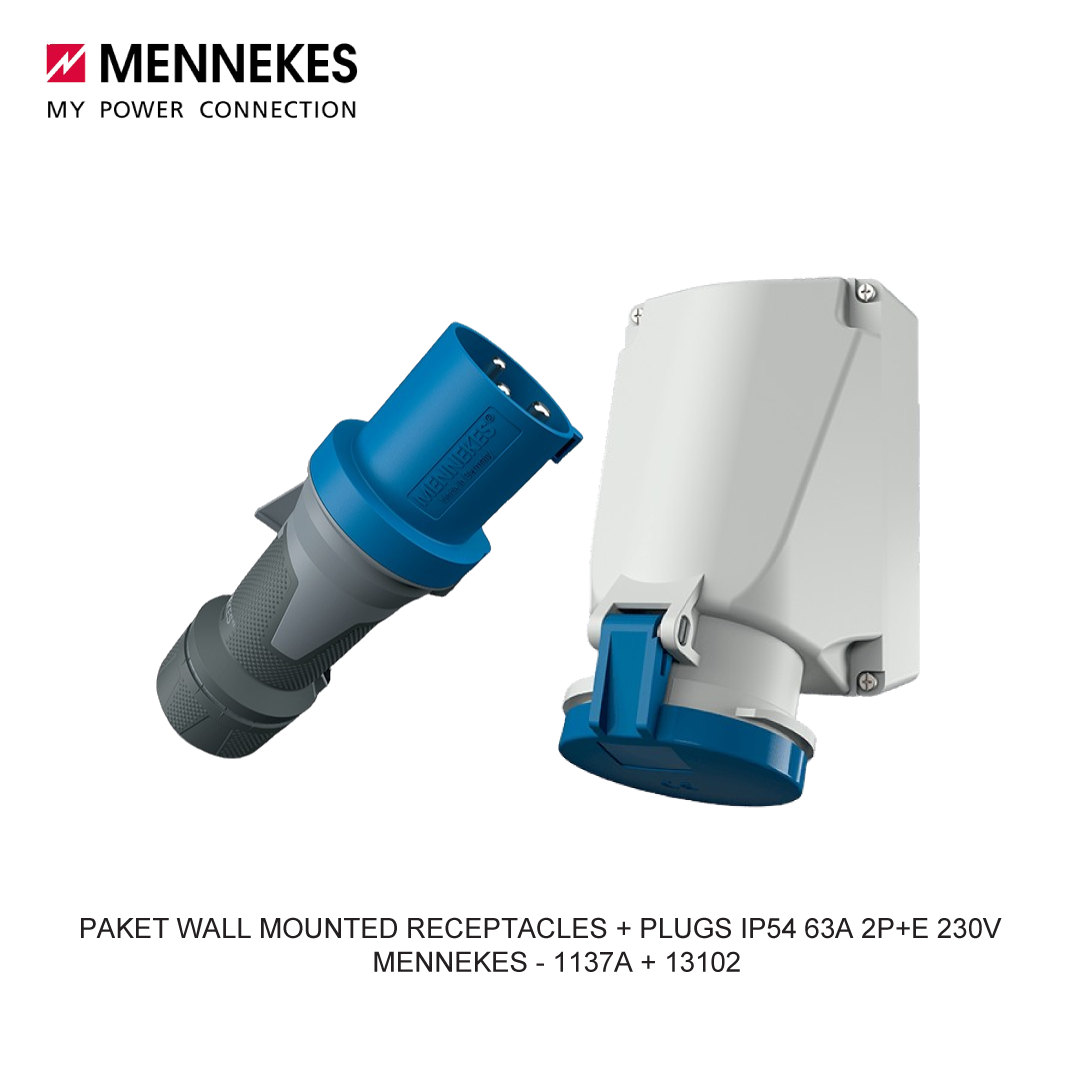 PAKET WALL MOUNTED RECEPTACLES + PLUGS IP54 63A 2P+E 230V | ListrikKita.com