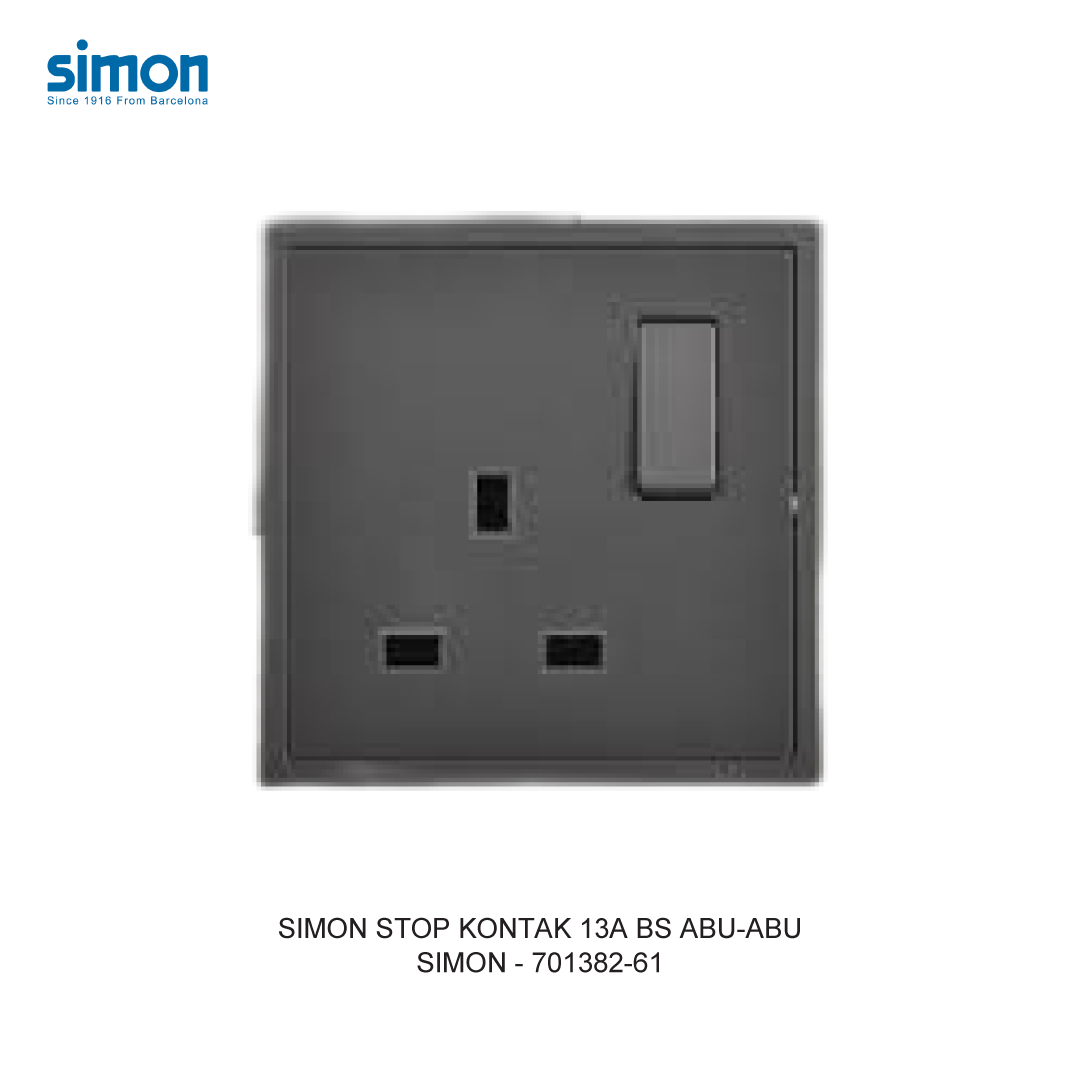 SIMON i7 STOP KONTAK 13A BS ABU-ABU | ListrikKita.com
