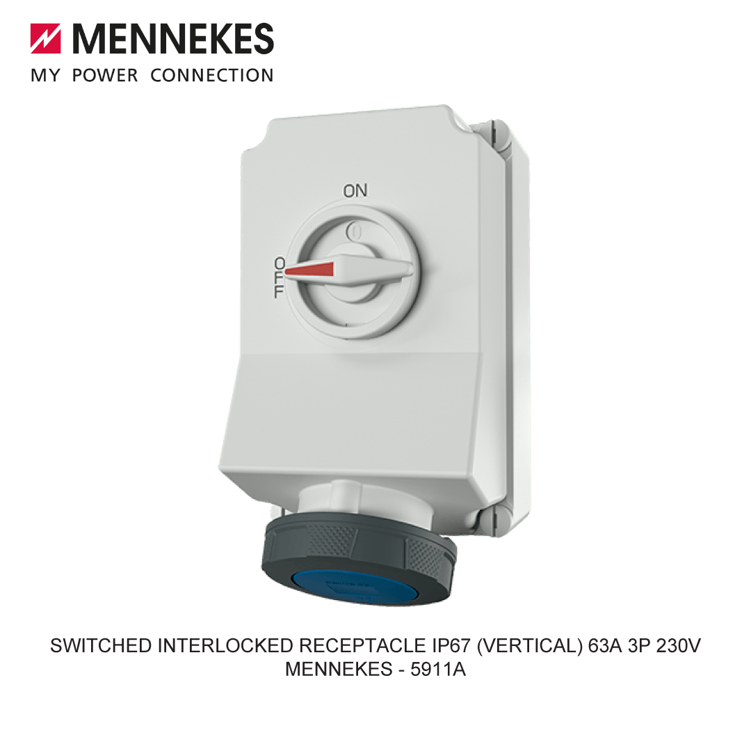 SWITCHED INTERLOCKED RECEPTACLE IP67 (VERTICAL) 63A 3P 230V ...